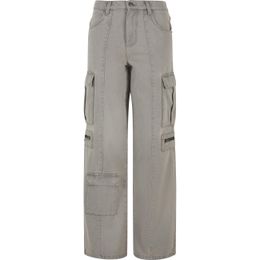 Urban Classics Damen Cargohose "Urban Classics Ladies Loose Utility Denim Pants", grau, Gr. 26, unifarben, 100% Baumwolle, Hosen