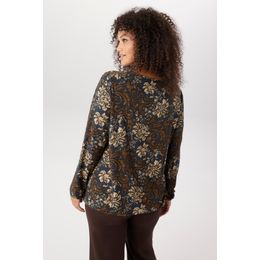 ANISTON PLUS Damen Langarmshirtmarine, braun, beige, Gr. 54, bedruckt, gemustert, Single Jersey, Obermaterial: 95% Viskose, 5% Elasthan, Shirts, mit