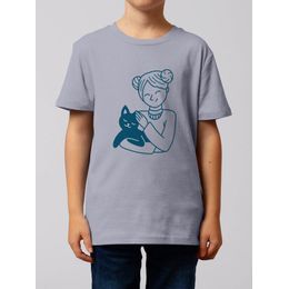wat? Apparel T-Shirt M&auml;dchen und Katze in Lavender | Gr.: 98/104