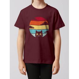 wat? Apparel T-Shirt Retro Sunset Cat in Weinrot | Gr.: 122/128