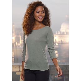 Lascana Damen Langarmshirt "mit feiner Glitzereinfassung", gr&uuml;n, Gr. 44, Glanzfaden, unifarben, Feinstrick, Obermaterial: 62% Polyester (REPREVE),
