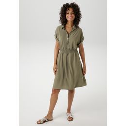 Aniston CASUAL Damen Sommerkleid, gr&uuml;n, Gr. 42, Strukturmuster, unifarben, Cr&ecirc;pe, Obermaterial: 100% Polyester, Kleider, mit Smokb&uuml;ndchen in der