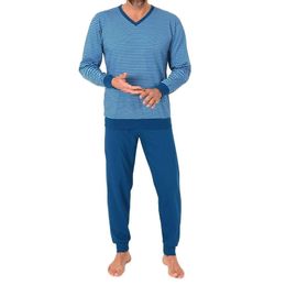 Normann Langarm Schlafanzug Pyjama Streifen in blau | Gr.: 54