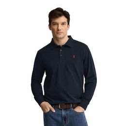 Lang&auml;rmliges Poloshirt marineblau im Regular Fit mit Rigby Go Stickerei