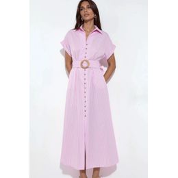 Gestreiftes Midikleid mit V-Ausschnitt und G&uuml;rtel