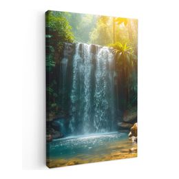 OnlyWow Leinwand Bilder Wasserfall Sonnenstrahlen | Gr.: 80 x 120 cm