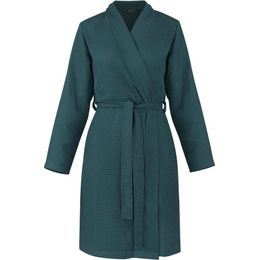 Normani Damen Morgenmantel aus Waffelpique Manisa in Petrol | Gr.: M/L
