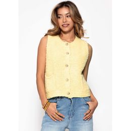 SASSYCLASSY Boucl&eacute;-Weste mit Taschen in Buttergelb | Gr.: M
