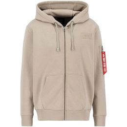 Herren Kapuzensweatjacke "Back Print Zip Hoody", beige, Gr. M, Alpha Industries, bedruckt, angeraute Sweatware, Obermaterial: 80% Baumwolle, 20%