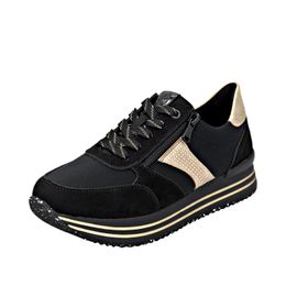 Remonte Damen Sneaker, Gr. 45, schwarz, Lederimitat, Textil, unifarben mit Farbeinsatz, Schuhe, Schn&uuml;rschuh, Halbschuh, Plateausneaker mit
