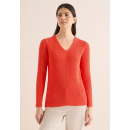 Cecil Damen Strickpullover, rot, Gr. XL, unifarben, Web, 75% Baumwolle, 25% Polyester, Pullover, mit abgerundetem V-Ausschnitt