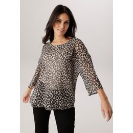 Damen Schlupfbluse, braun, Gr. 38, Aniston SELECTED, bedruckt, gemustert, Chiffon, Obermaterial: 100% Polyester, Blusen, im modischen Animal-Print