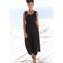Lascana Damen Maxikleid "mit breiten Tr&auml;gern aus Webware mit Leinenanteil", schwarz, Gr. 42, unifarben, Web, Obermaterial: 85% Viskose, 15% Leinen.