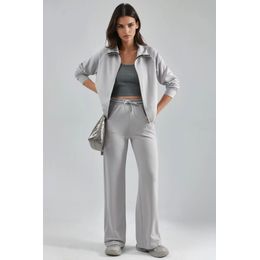 Modal Touch Sweatshirt mit Rei&szlig;verschluss und Hose im Zwei-Teile-Set