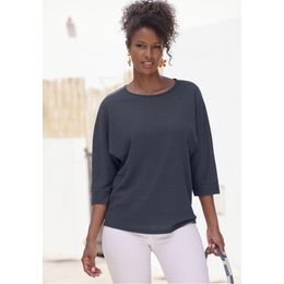 Vivance Damen 3/4-Arm-Shirt "aus b&uuml;gelfreier Cr&ecirc;pe-Qualit&auml;t", blau, Gr. 44, unifarben, Cr&ecirc;pe, Obermaterial: 98% Polyester, 2% Elasthan, Shirts,