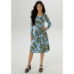 Damen Jerseykleid, gr&uuml;n, Gr. 36, Aniston SELECTED, bedruckt, gebl&uuml;mt, Single Jersey, Obermaterial: 95% Viskose, 5% Elasthan, Kleider, mit gerafften