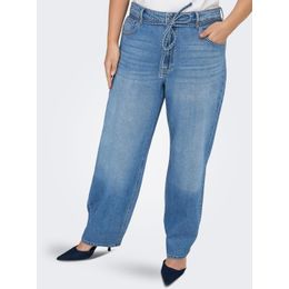 Only CARMAKOMA Damen Relax-fit-Jeans "CARGIANNA MW STRAIGHT AZ751 DNM NOOS", blau, Gr. 42, unifarben, Denim/Jeans, Obermaterial: 99% Baumwolle, 1%