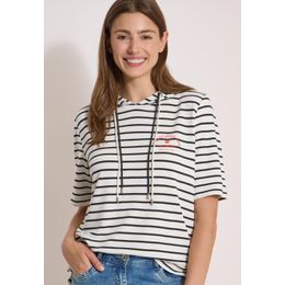 Cecil Damen Kapuzenshirt, wei&szlig;, Gr. L, gestreift, Jersey, Obermaterial: 87% Viskose, 10% Polyester, 3% Elasthan, Shirts, Streifenshirt, Kapuze mit