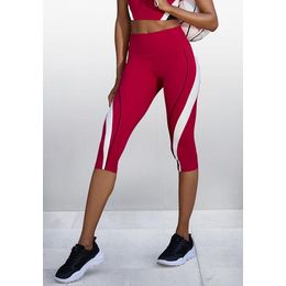 active by Lascana LASCANA ACTIVE Caprihose rot Gr. XS (32/34) f&uuml;r Damen. Mit Piping, Badge, Logoschriftzug. Figurbetont