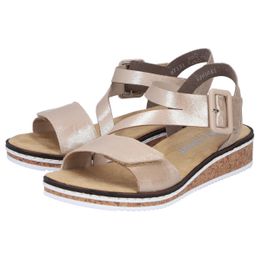 Rieker Damen Riemchensandale, Gr. 38, beige, Lederimitat, metallic, Schuhe, Sommerschuh, Sandalette, Keilabsatz, mit asymmetrischem Riemchen