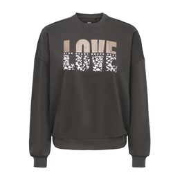 Only Damen Sweatshirt "ONLTAMMIE L/S LEO PRINT O-NECK SWT", braun, Gr. XS, bedruckt, Sweatware, Obermaterial: 60% Baumwolle, 40% Polyester,