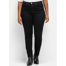 sheego Damen Stretch-Jeans, schwarz, Gr. 50, unifarben, 68% Baumwolle, 30% Polyester, 2% Elasthan, Jeans