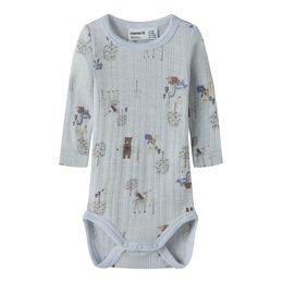name it M&auml;dchen Langarmbody "NBMWANG WOOL NEEDLE LS BODY NOOS", Gr. 56, grau, Strick, Obermaterial: 100% Wolle, bedruckt, Bodys, Wolle