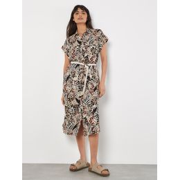 Apricot Damen Midikleid "Mixed Animal Print Shirt Dress", wei&szlig;, Gr. 36, gewebt, Obermaterial: 100% Viskose CV., Kleider, mit Kordel