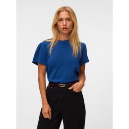 V&eacute;ro Moda VERO MODA Damen Kurzarmshirt "VMELLA SS O-NCK TOP JRS", blau, Gr. L, unifarben, Jersey, Obermaterial: 50% Viskose, 45% Polyester, 5% Elasthan,