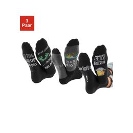 H.I.S. H.I.S Herren Socken, Gr. 39, schwarz, Baumwolle, Elasthan, Polyamid, gemustert, Socken, mit Bier Print