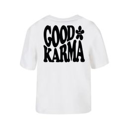 MISS TEE Damen T-Shirt "Miss Tee Good Karma Happy Flower Tee"wei&szlig;, Gr. XL, bedruckt, 100% Baumwolle, Shirts