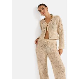LSCN BY LASCANA Damen Strickjacke, beige, Gr. 42, Spitze, Obermaterial: 100% Baumwolle, Strickjacken, aus H&auml;kelspitze