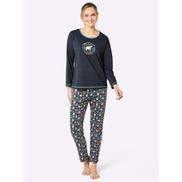 Comtessa Damen Schlafanzug, Gr. 48rauchblau, ozean, bedruckt, 100% Baumwolle, Homewear-Sets