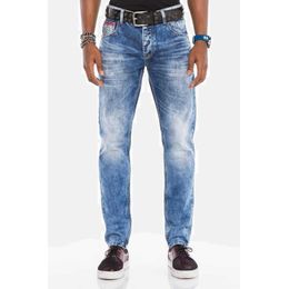 Cipo & Baxx CIPO & BAXX Herren R&ouml;hrenjeans "Jeans", blau, Basic, Gr. 29, unifarben, 100% Baumwolle, Jeans, im Used-Look, CD-520