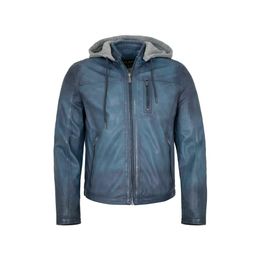 Jilani Lederjacke Kapuze Lammnappa in Blau | Gr.: 56
