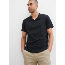 bonprix Herren Poloshirt, schwarz, Gr. 64, unifarben, Single Jersey, Obermaterial: 100% Baumwolle, Shirts, Basic-Form, kurze Druckknopfleiste,