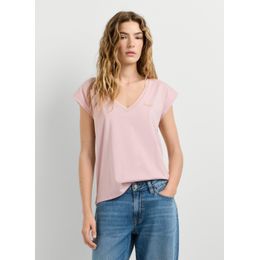 Pepe Jeans Damen T-Shirt "CLOE", rosa, Gr. XS, unifarben, Single Jersey, Obermaterial: 100% Baumwolle, Shirts, mit V-Ausschnitt, Logostickerei