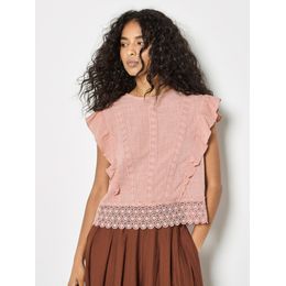 Apricot Damen Blusentop "Besticktes Baumwolltop", pink, Gr. 42, uni, gewebt, Obermaterial: 100% Baumwolle CO., Blusen, mit R&uuml;schen