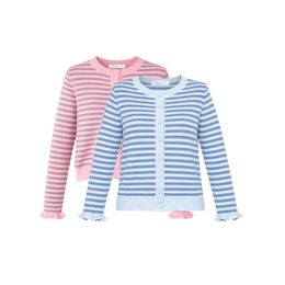 SASSYCLASSY Gestreifte Strickjacke mit Volants Set in Blau-Rosa | Gr.: L