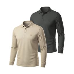 Normani 2er Set Herren Langarm Poloshirt Lyroe in Beige/Anthrazit | Gr.: M
