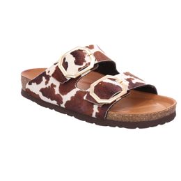 Rohde Damen Pantolette "Alba Giraffe", Gr. 39, braun, Textil, Schuhe, Sommerschuh, Hausschuh mit angesagtem Kuhfell-Print