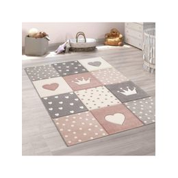 KADIMA DESIGN Kinderteppich Herz‐Kronen‐Patchwork Kinderzimmer in Pink | Gr.: 80 x 150 cm
