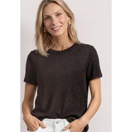 Street One Damen T-Shirt, schwarz, Gr. 42, unifarben, Stoff, 76% Polyester, 19% Viskose, 5% Elasthan, Shirts, mit Rundhalsausschnitt