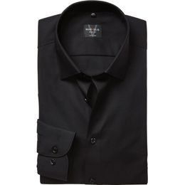 MARVELIS Herren Langarmhemd, schwarz, Gr. 41, Web, Obermaterial: 100% Baumwolle, Hemden, New York Kentkragen, Businesshemd, k&ouml;rpernah, extra langer