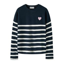 name it M&auml;dchen Strickpullover "NKFLINE LS KNIT PS NOOS", blau, Gr. 116, gestreift, Strick, Obermaterial: 80% Viskose, 16% Polyester, 4% Elasthan,