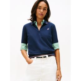 Tommy Hilfiger Damen Poloshirt "TH SCRIPT LYOCELL ZIP SS POLO", blau, Gr. XS, unifarben, Single Jersey, Obermaterial: 65% Lyocell, 32% Baumwolle, 3%