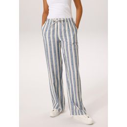Aniston CASUAL Damen Schlupfhose, blau, Gr. 48, gemustert, gestreift, Web, Obermaterial: 80% Viskose, 20% Polyamid, Hosen, im trendigen