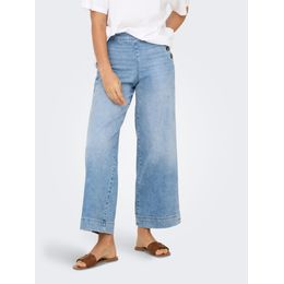Only Damen High-waist-Jeans "ONLMADISON HW BUTTON WIDE CRP DNM GEN223", blau, Gr. 26, unifarben, Denim/Jeans, Obermaterial: 90% Baumwolle, 8%