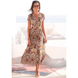 Lascana Damen Midikleid "mit Rei&szlig;verschluss am Ausschnitt und Tailleneinsatz, Ethnoprint", braun, Gr. 40, bedruckt, Jersey, Obermaterial: 100%