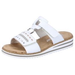 Rieker Damen Pantolette, Gr. 42, wei&szlig;, Lederimitat, Schuhe, Keilabsatz, Sommerschuh, Schlappen mit praktischen Klettriemchen